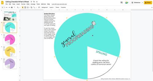 Editing Checklists | Writing Checklist: Writer's Wheel | TPT