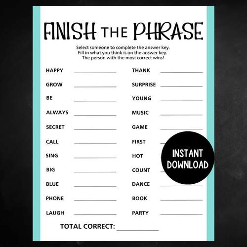 Icebreaker Game, Printable Finish the Phrase Game, Classroom Community Game