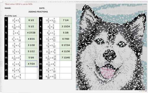 Adding Fractions with Unlike Denominators Digital Resource Pixel Art Math