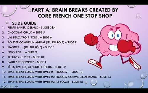 Core French/French Immersion: Les pauses-cerveau (Brain Breaks) | TPT