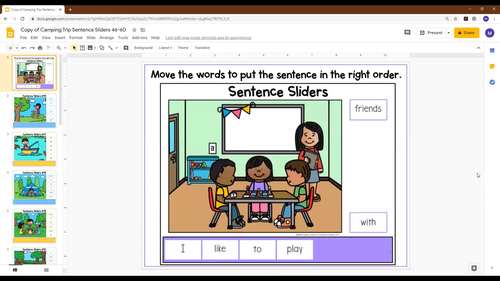 Sentence Building for Google Slides™: Camping Trip by Creation Castle