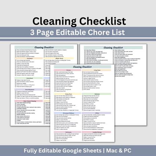Cleaning Checklist - Editable Google Sheets Doc by CC Digital Studios