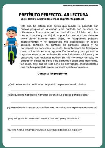 BUNDLE PRETERITO PERFECTO LECTURA PRESENT PERFECT READING by Pasajero ...