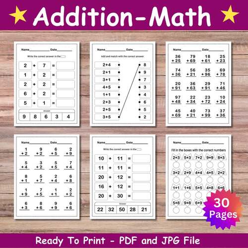 Addition Math Fact Fluency Worksheets, Addition Math Practice for kids ...