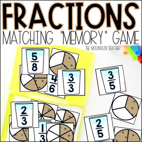 Fractions Matching Memory Game - 1st, 2nd or 3rd Grade Fraction Math Center
