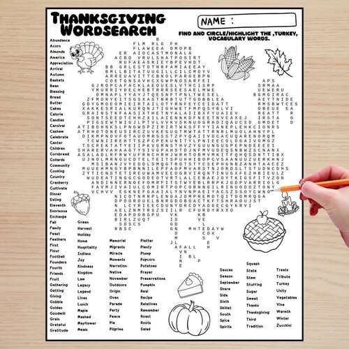 Hard Thanksgiving Word Search Puzzle – Mega Word Challenge for Grades 5 ...