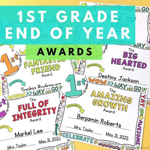Class Superlative Student Editable 1st Grade End of Year Award Certificates