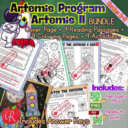 Artemis Mission Reading Comprehension Passages Bundle Activity Space ...