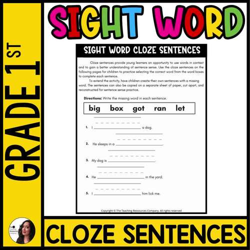 Sight Word Cloze Sentences | First Grade High Frequency Words | TPT