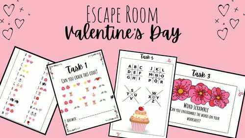 Valentine's Day Escape Room (puzzles, riddles, vocabulary) with ANSWER KEY