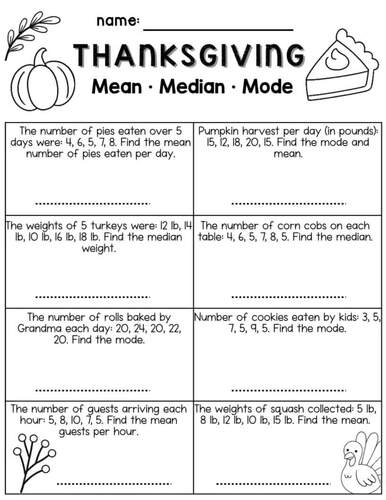 5th Grade Thanksgiving Math: Fractions, Decimals, Data Fun Activity