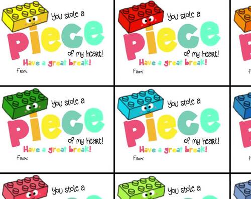 Lego Christmas/Winter Holiday Gift Tag- You stole a piece of my heart ...
