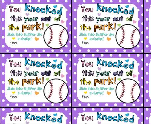 Baseball (Fidget Toy/Stress Ball) End of Year Gift Tag- You knocked ...