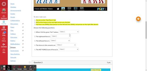 PhET Net Forces Simulation Self-Grading Canvas Lab/Investigation