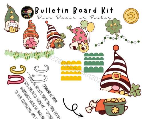 St. Patrick's Day Gnome Bulletin Board Kit,Classroom Door Decor,Editable