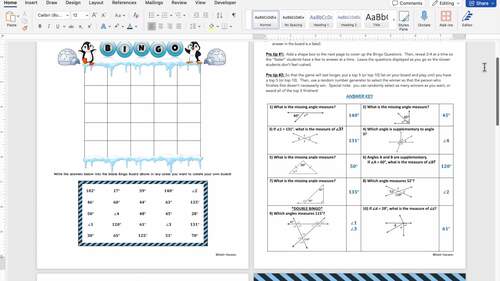 8th Grade Math Winter Activity: BINGO Review Game (Angle Relationship ...