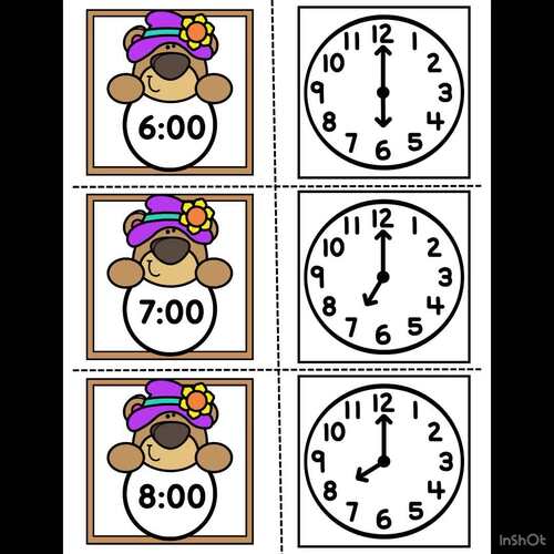 Telling Time Matching Activity | Hour & Half-Hour | Autumn Bear Theme