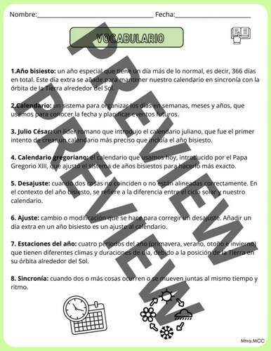 Lectura, vocabulario y escritura Año bisiesto 2024 Español - Leap Year ...