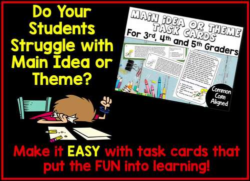 Main Idea or Theme Task Cards For 3rd, 4th and 5th grades by Dragons Den