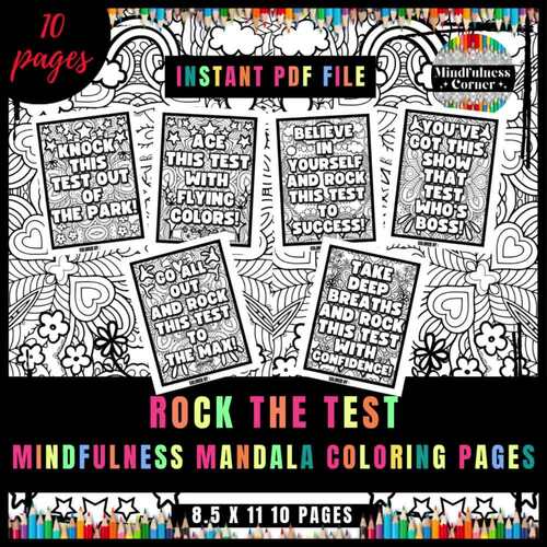 Rock The Test Coloring & Encouragement Sayings Relaxing Coloring Pages