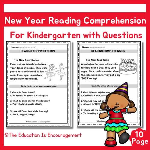 10 New Year Reading Comprehension Passages for Kindergarten and 1 st
