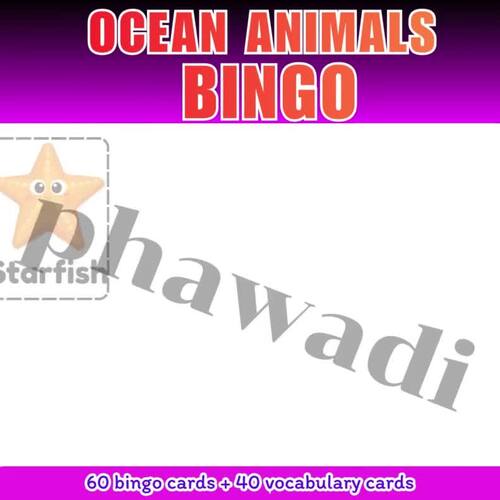 Ocean Animals Bingo Game – 60 Bingo Cards with 40 Vocabulary Cards for ...
