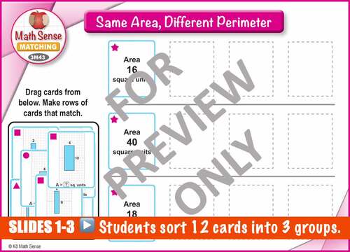 Same Area, Different Perimeter Rectangles MATCHING: 15 PPT / Google ...