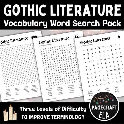 Gothic Literature Vocabulary Word Searches to Improve Terminology