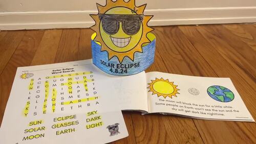Solar Eclipse Activities for Primary Students Hat Crown Reader Word Search