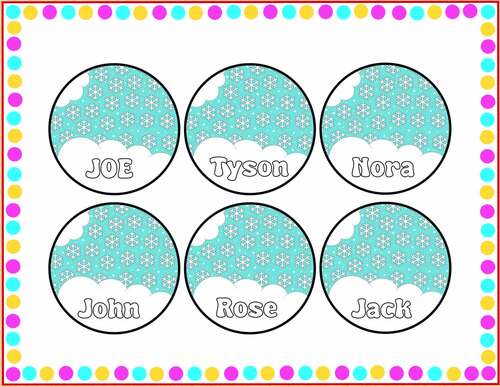 Winter Student Name Tags, Printable Name Labels, Cubby Labels, Round Tags