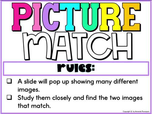 Morning Meeting Activities - Digital Games - Picture Match - Animals