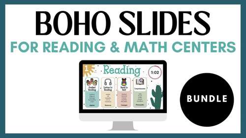 Boho Reading Math Centers Station Rotation Slides with Visual Countdown ...