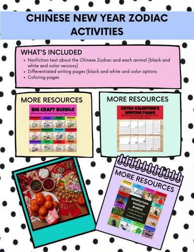 Chinese/Lunar New Year Zodiac Activity -Nonfiction Text, Writing ...