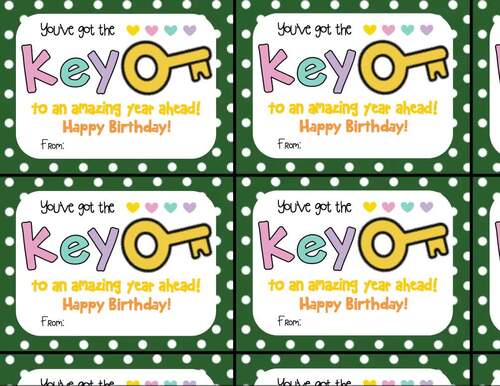 Keychain Birthday Gift Tag- You've got the Key to an amazing year ahead ...