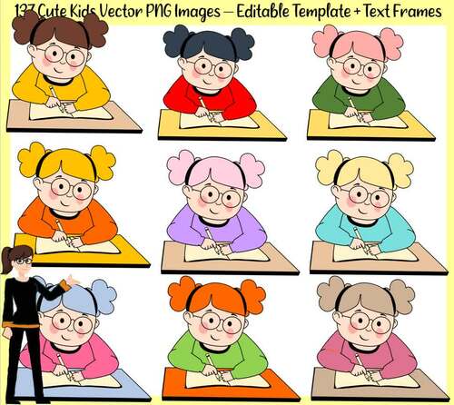 Kids Character Vectors & Text Frame Clipart 6 by DigiTechTeacher
