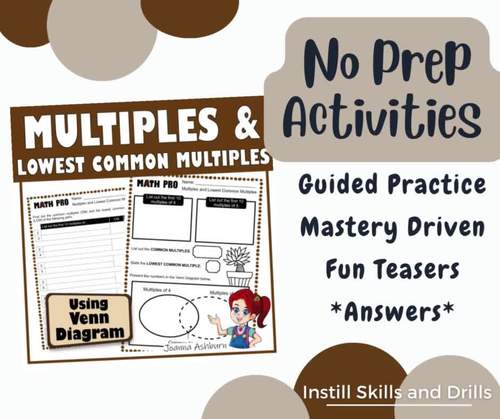 Multiples and Least Common Multiples with Venn Diagram Worksheets & Video