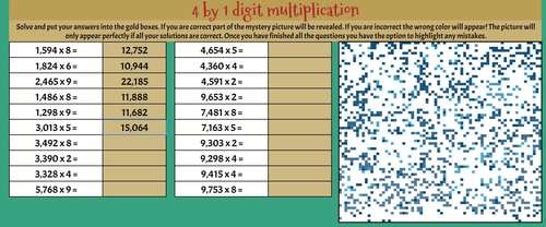 4 by 1 Digit Multiplication Christmas Math Pixel Art Mystery Picture