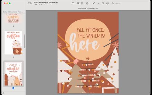 Boho Winter Lyric Posters | Boho Winter Music Decor by musicpluscoffee