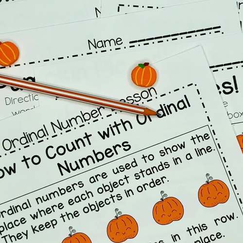 Kindergarten Ordinal Number Worksheets - Pumpkin Places! by Look We're ...