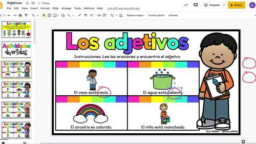 Centros y Actividades de Adjetivos Digital Adjectives in Spanish