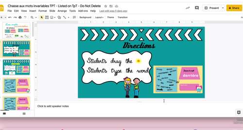 French Sight Words GOOGLE SLIDES Mots invariables CE1 CE2 | Mots fréquents