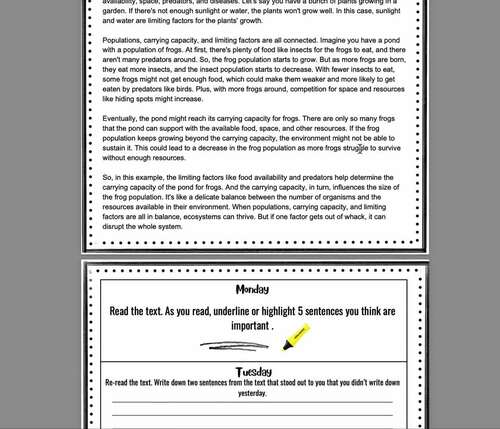 Carrying Capacity Limiting Factors Reading Passage 5 Day Bellringer ...