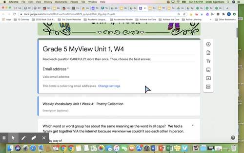 5th Grade myView Unit 1, Week 4 Google Forms Quiz Assessment Practice
