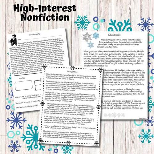 Snowflake Bentley Winter Nonfiction Passages & Reading Comprehension ...