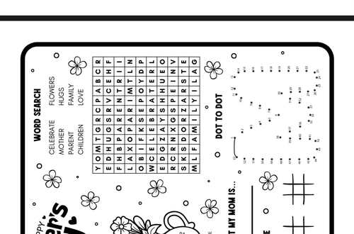 MOTHER’S DAY Games Activity Mat Riddle Tic Tac Toe Word Search Dot to ...
