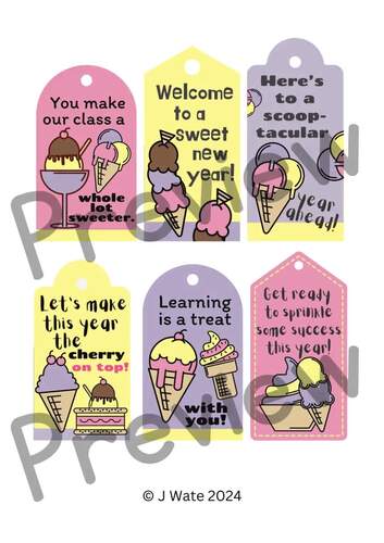 Back To School Gift Tags & Ice Cream Themed Printable First Day of ...