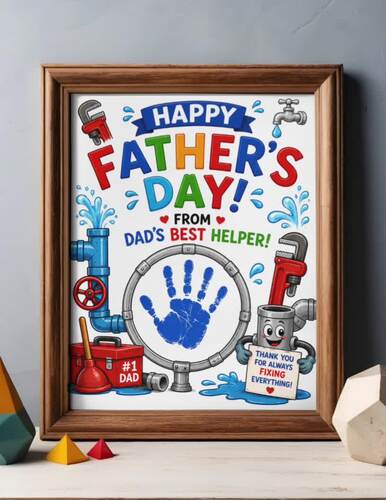 Plumber Father’s Day Handprint Craft Printable Gift for Dad Toddler ...