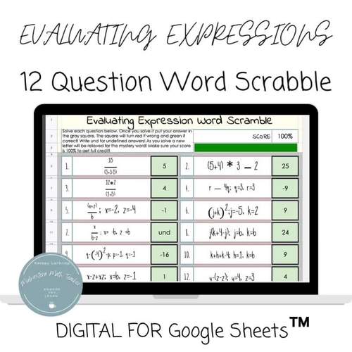 Evaluating Expressions Digital Worksheet by Midwestern Math Teacher