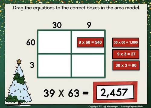Christmas 2 Digit by 2 Digit Area Model Multiplication Boom Deck