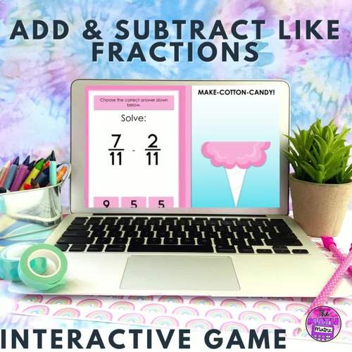 Add and Subtract Like Fractions Cotton Candy Hunt Game for Google ...